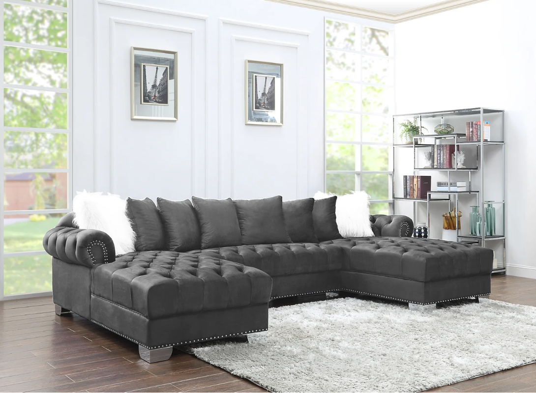 Kim Gray Velvet Double Chaise Sectional – SAMS MATTRESS & FURNITURE
