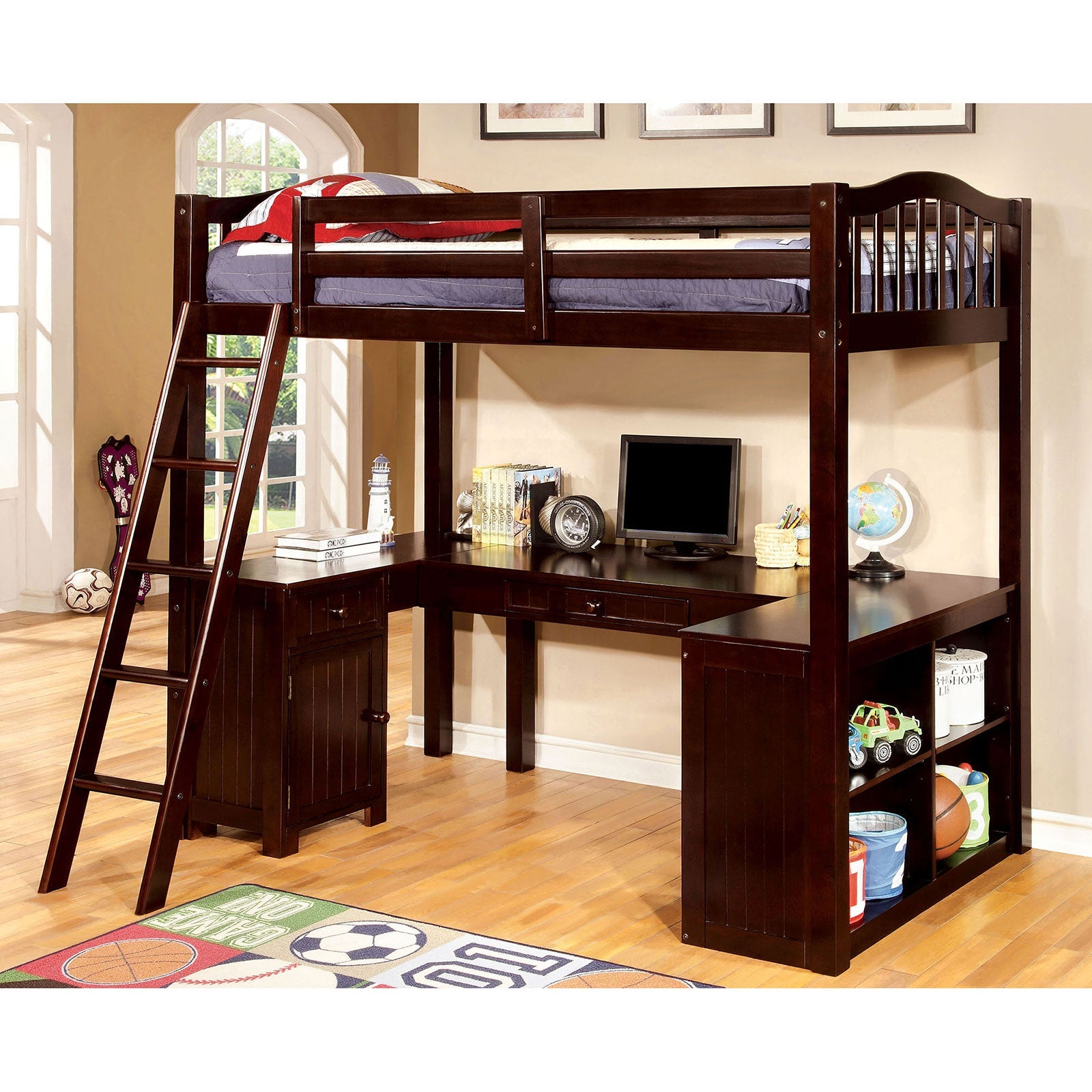 DUTTON Dark Walnut Twin Loft Bed w/ Workstation – SAMS MATTRESS & FURNITURE