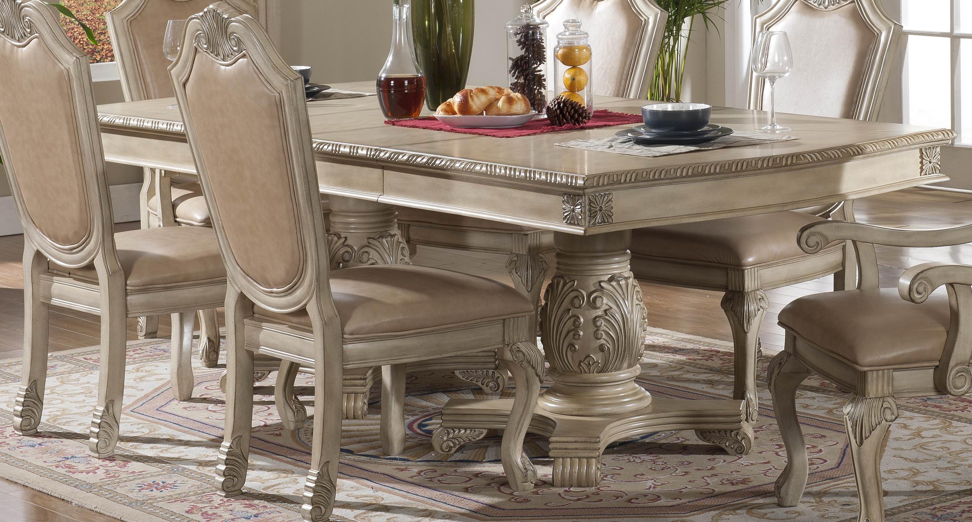 Veronica Antique White Traditional Style Dining Table in Champagne fin ...
