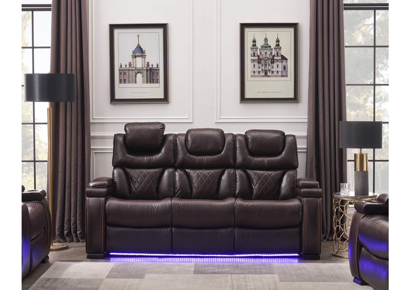 Lexus Contemporary Dual Power Reclining Sofa in Brown by Galaxy Furnit ...