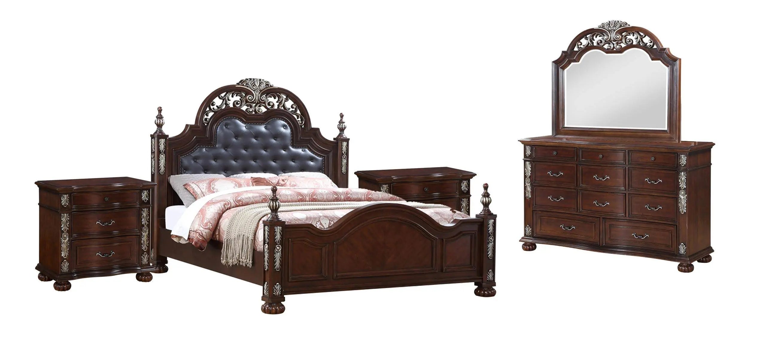 Rosanna 6Pc Traditional Bedroom Set in Cherry Finish by Cosmos Furnitu ...